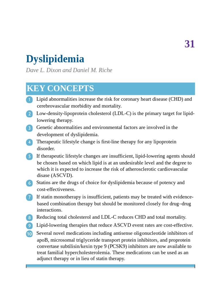 Dipiro Dislipidemia | PDF | Lipoprotein | High Density Lipoprotein