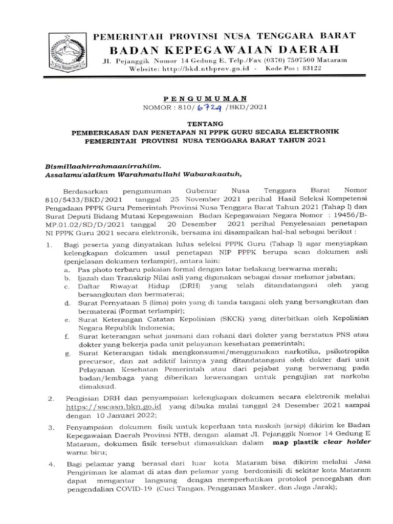 Pengumuman Pemberkasan Dan Penetapan NI PPPK Guru - Compressed | PDF