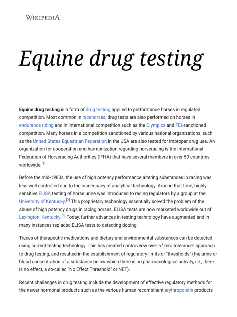Equine Drug Testing in Horse Racing | PDF