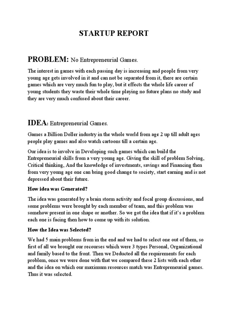 Startup Report: No Entrepreneurial Games | PDF | Entrepreneurship ...