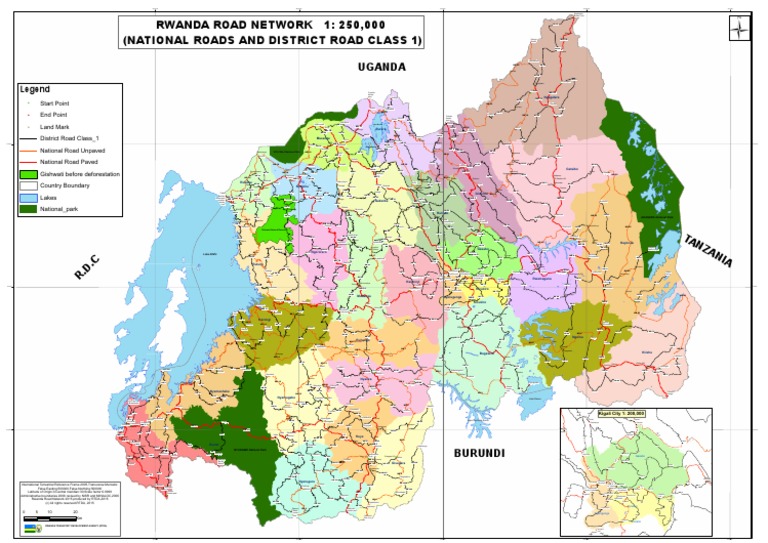 Rwanda Road Network 1: 250,000 (National Roads and District Road Class ...