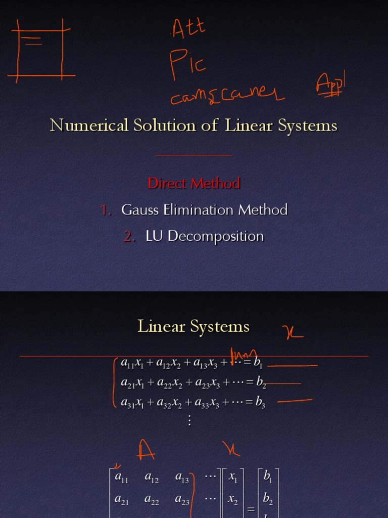 Numerical Solution of Linear Systems: Gauss Elimination Method LU Decomposition | PDF | System ...