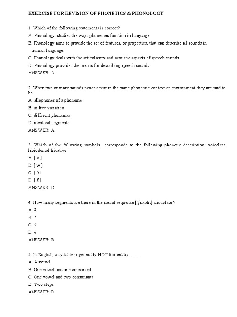 Exercise For Revision of Phonetics | PDF | Syllable | Phonetics