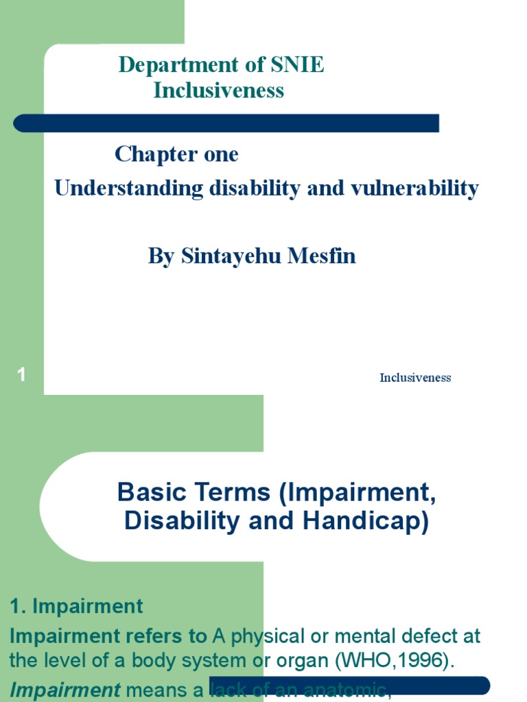 Department of SNIE Inclusiveness: Chapter One Understanding Disability ...