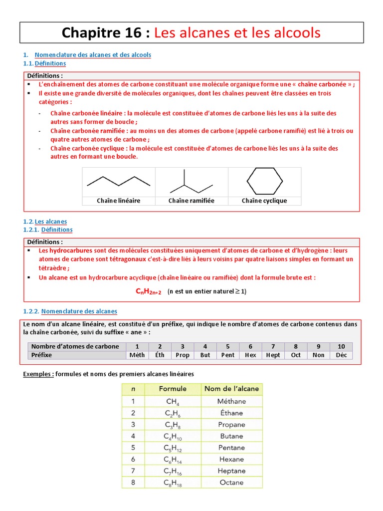 Nomenclature et Propriétés des Alcanes et Alcools | PDF | Alcane | Alcool