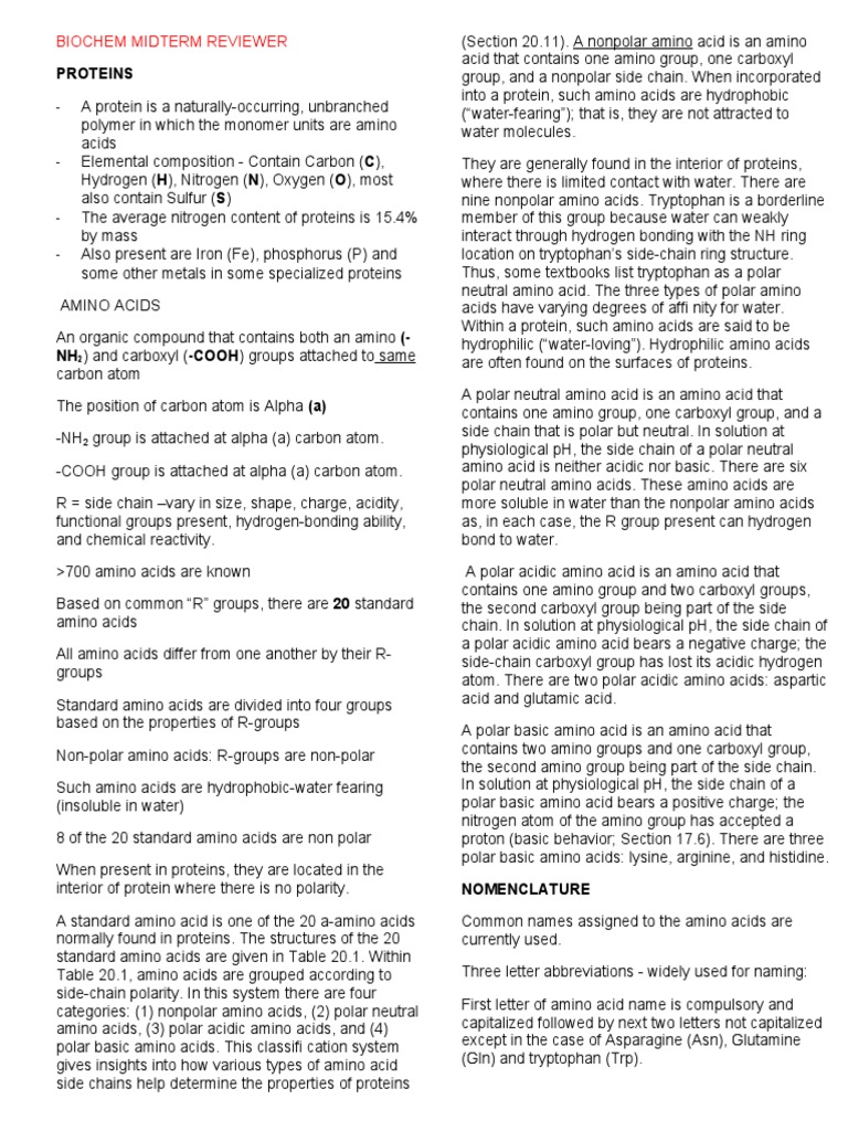 Biochem Midterm Reviewer | PDF | Fat | Lipid