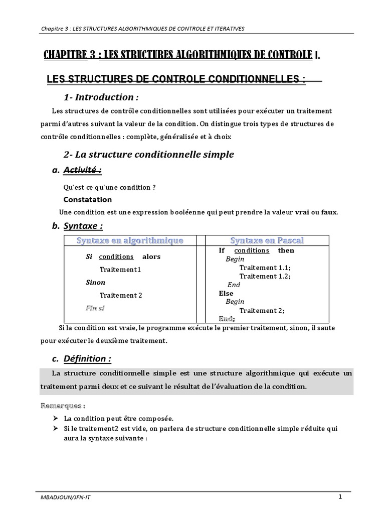 Structures Algorithmiques de Contrôle et Itératives | PDF | Structure ...