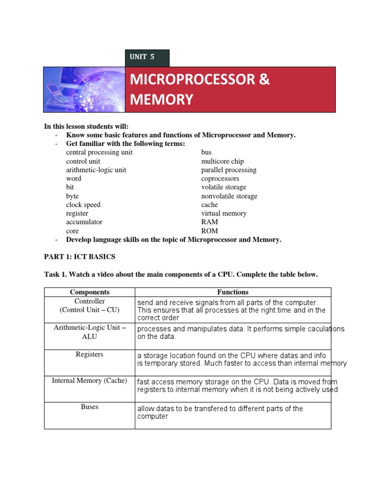 Microprocessor & Memory: in This Lesson Students Will | PDF | Computer Data Storage | Multi Core ...