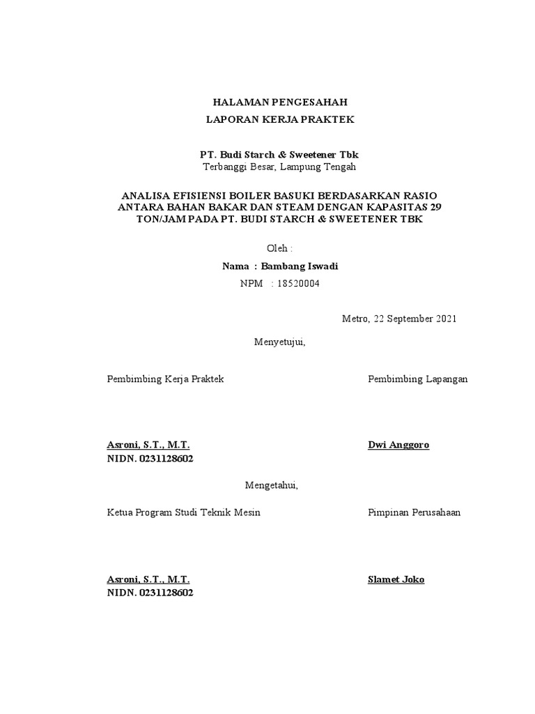 Analisis Efisiensi Boiler Basuki Berdasarkan Rasio Bahan Bakar dan Uap ...