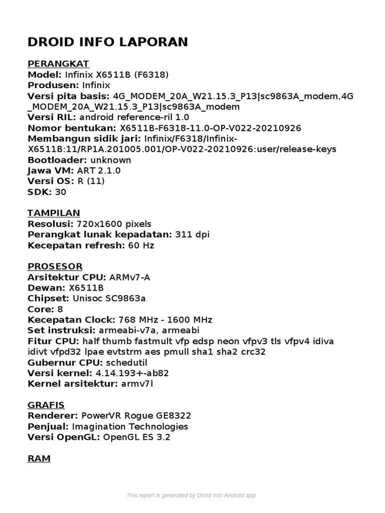 Infinix X6511B Device Specifications | PDF | Arm Architecture | Computing