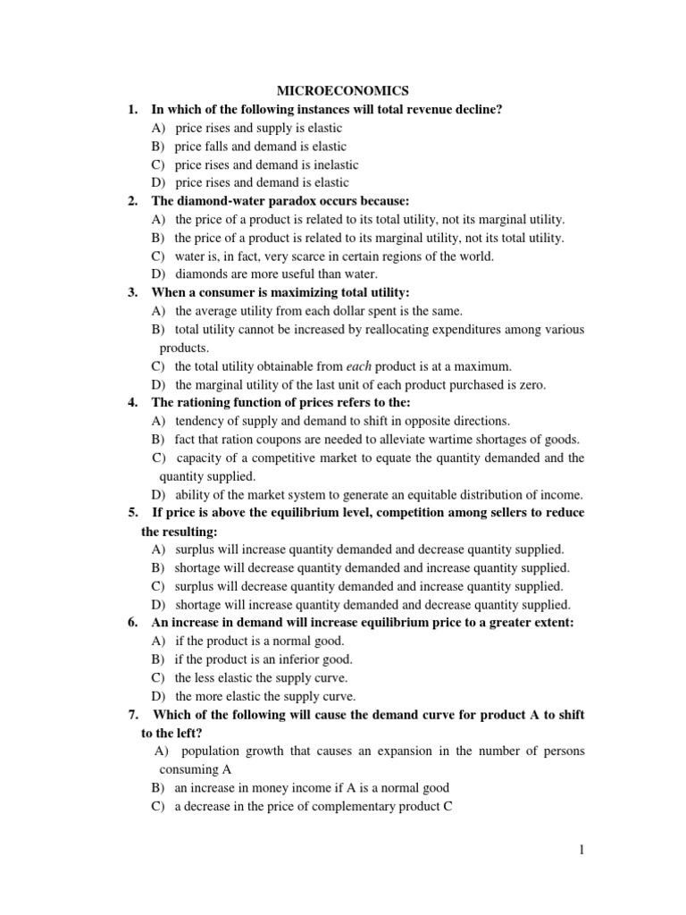 Microeconomics - Multiple Choice - Sent | PDF | Demand | Elasticity ...