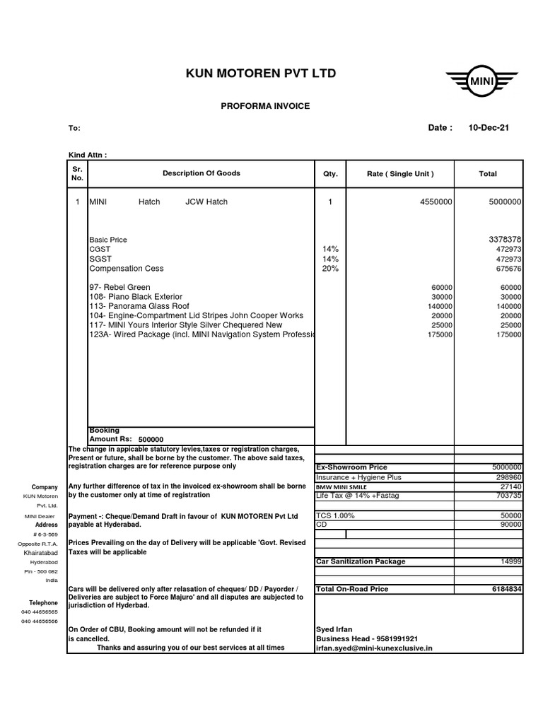 Kun Motoren PVT LTD: Proforma Invoice | Download Free PDF | Government ...