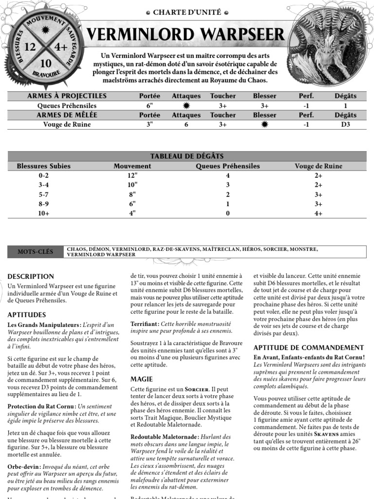 FRE AoS Skaven Warscroll Card Verminlord Warpseer | PDF