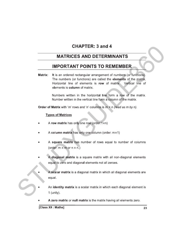 Class 12 Maths Notes Chapter 3 Studyguide360 | PDF | Determinant ...