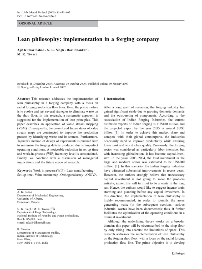 2008 Lean Philosophy Implementation in A Forging Company | PDF ...