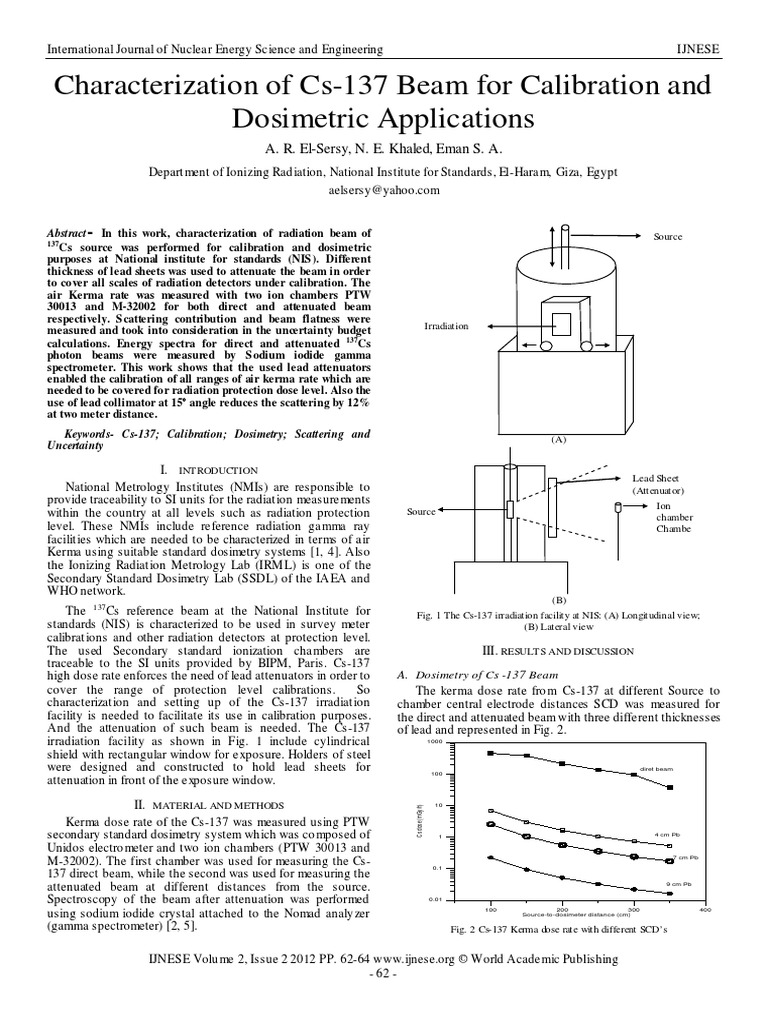 Characterization of Cs-137 Beam For Calibration and Dosimetric ...