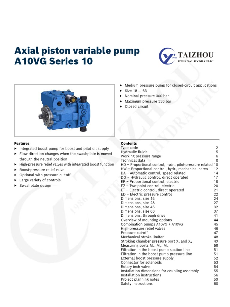 Axial Piston Variable Pump A10VG Series 10: Features | PDF | Pump ...