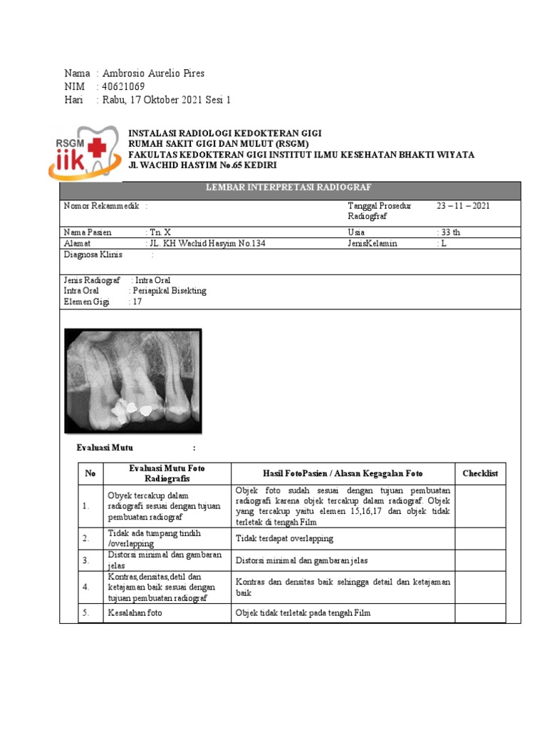 Interpretasi Radiografi Periapikal Posterior RA Kanan (A) | PDF