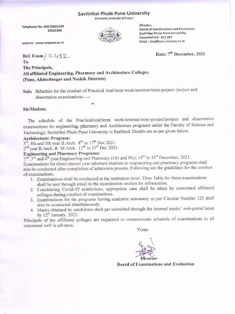 Circular About Practical Exam For Engg, Pharmacy and Architecture ...