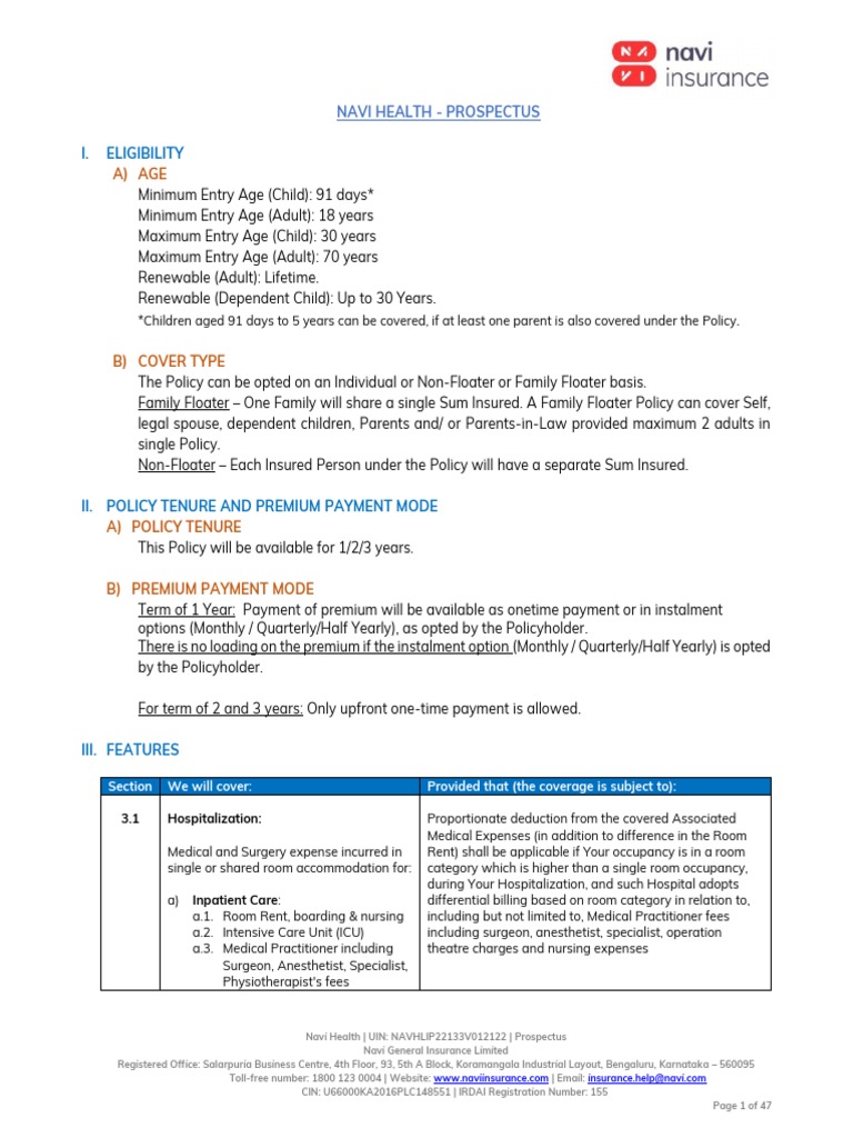 Navi Policy Summary | PDF | Insurance | Medicine