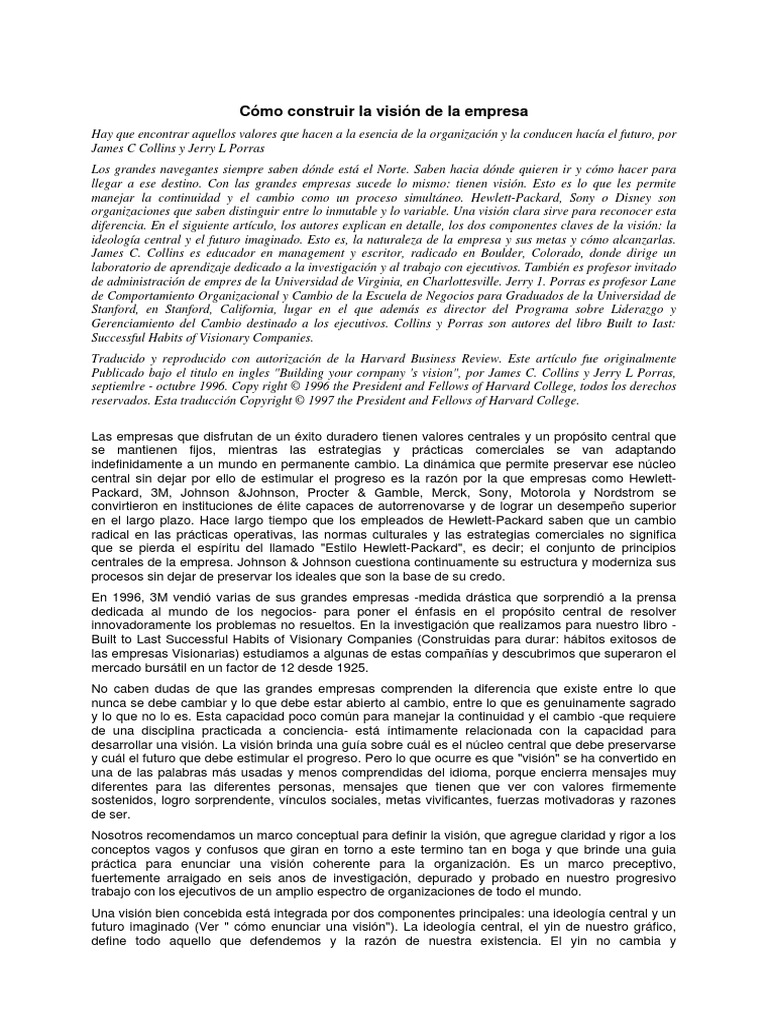 Como Construir La Vision de La Empresa - James C Collins & Jerry L ...