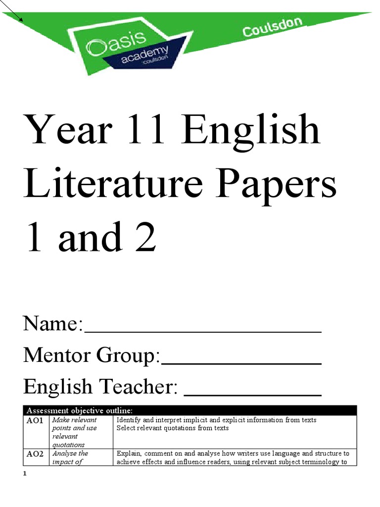 Year 11 English Literature Resource Pack v2 | PDF | A Christmas Carol ...
