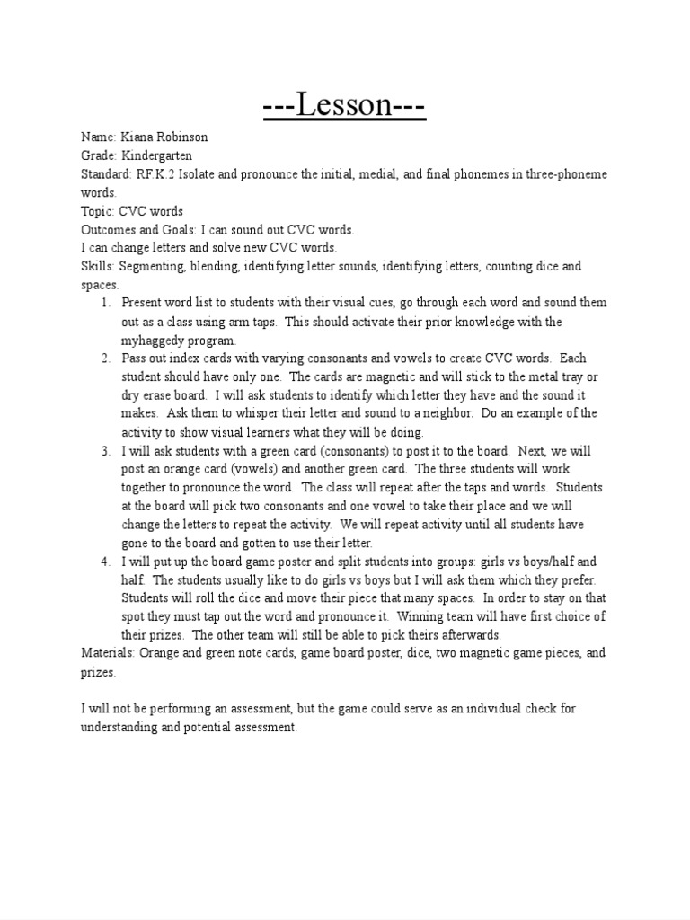 Kindergarten CVC Word Lesson | PDF | Language Families | Linguistics