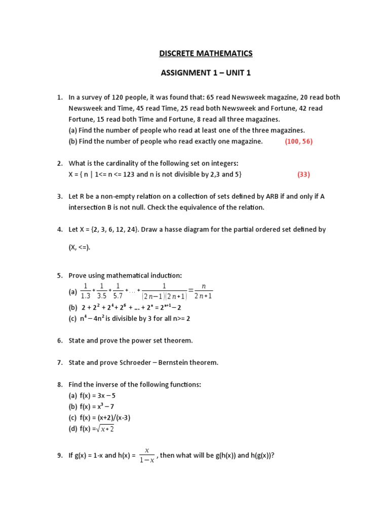 Discrete Mathematics Assignment 1 - Unit 1 | PDF