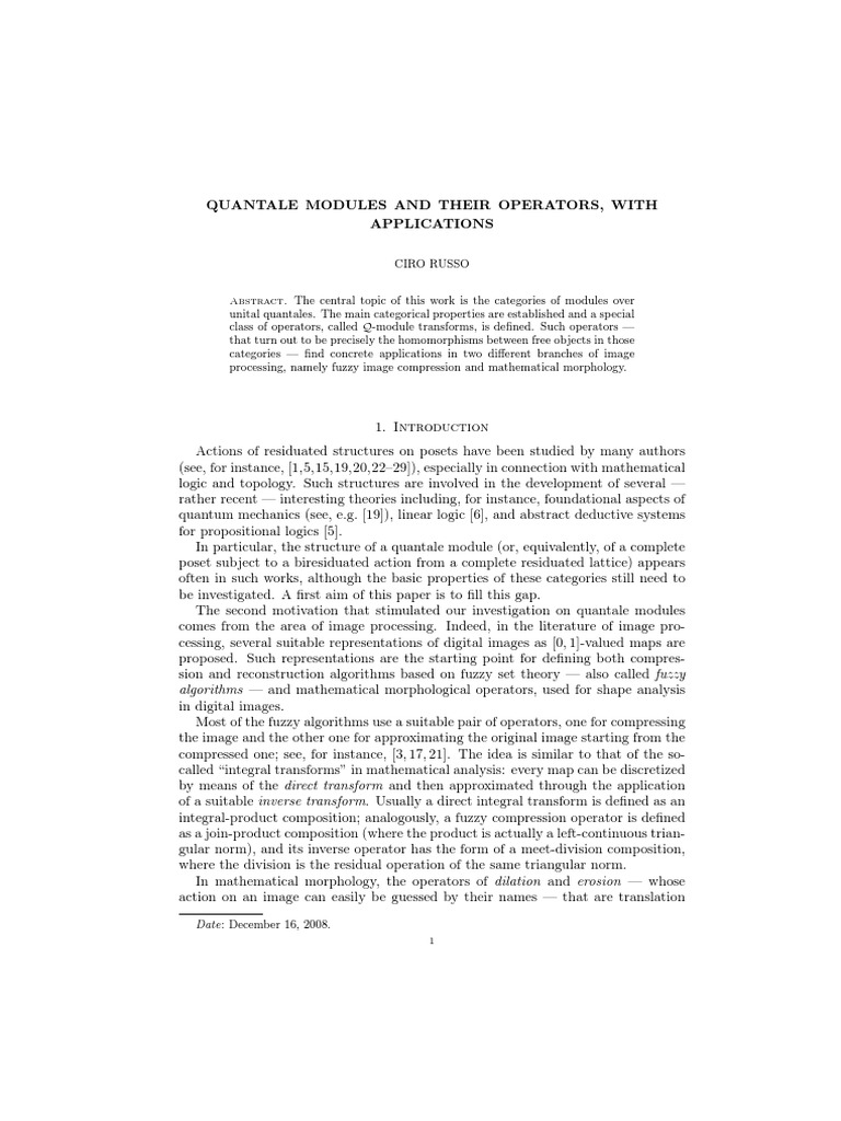 Quantale Modules and Their Operators | PDF | Module (Mathematics) | Category Theory