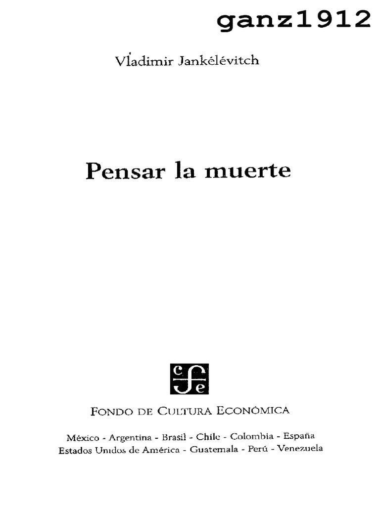 Jankélévitch, Vladimir - Pensar La Muerte (Por Ganz1912) | PDF