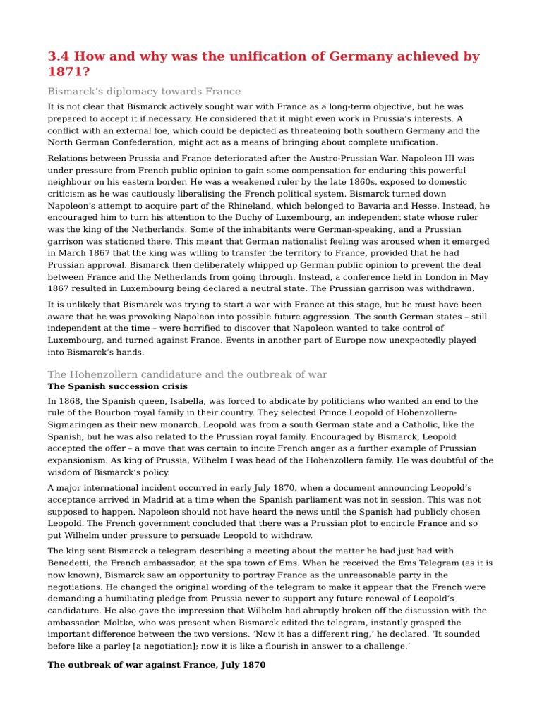 3.4 How and Why Was The Unification of Germany Achieved by 1871? | PDF ...