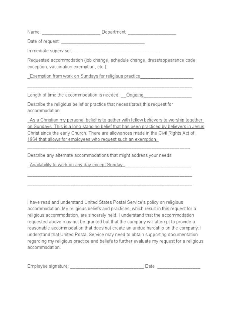 Religious Accomadation Form | PDF