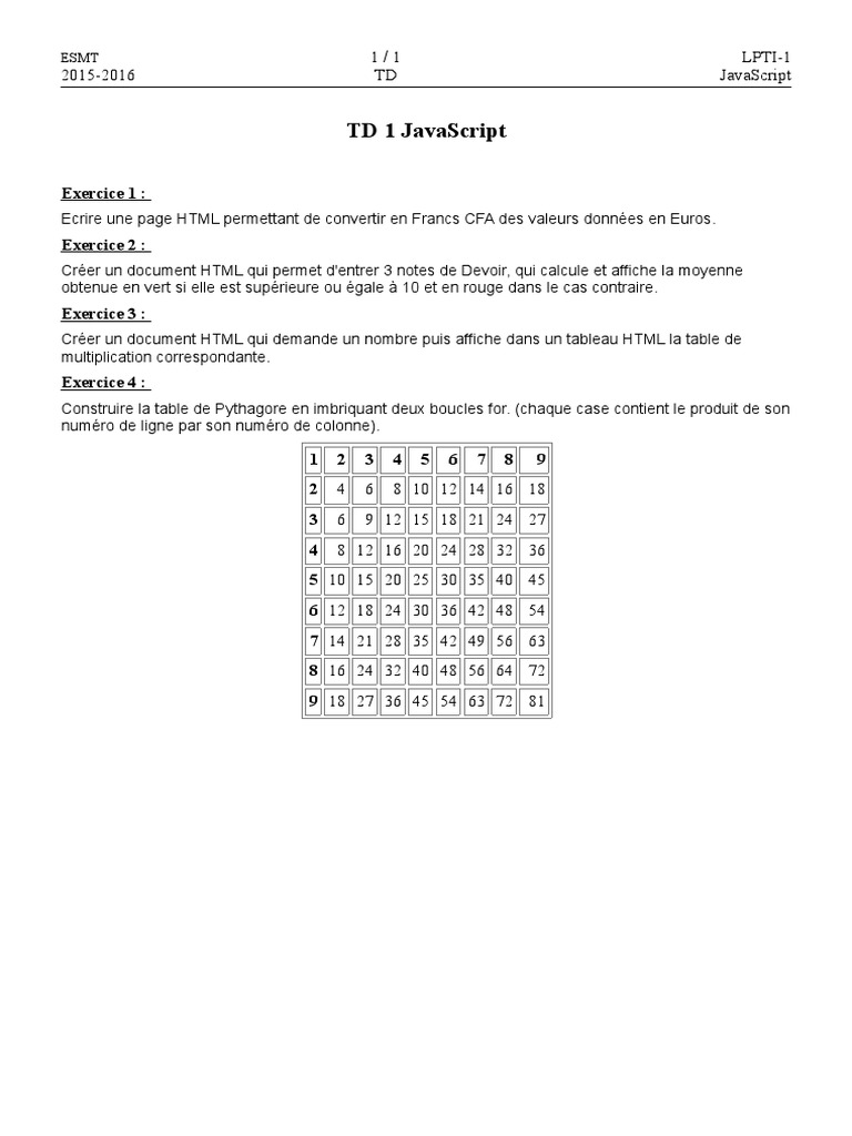 td1 Javascript | PDF