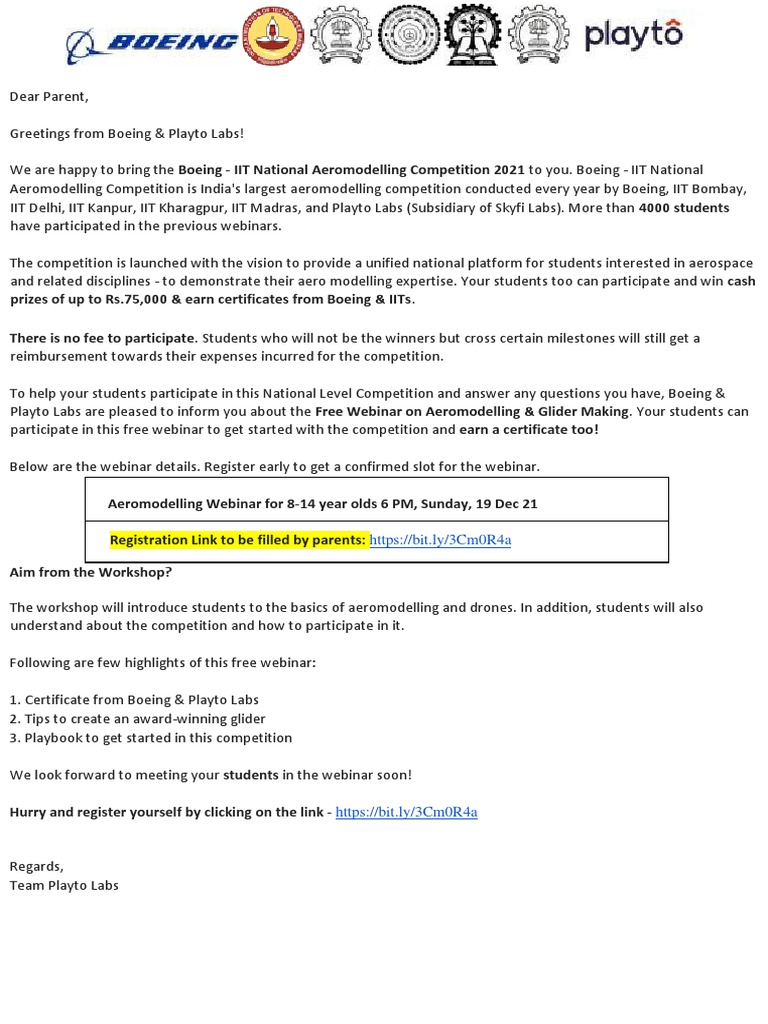 Boeing-IIT National Aeromodelling Competition 2021 | PDF