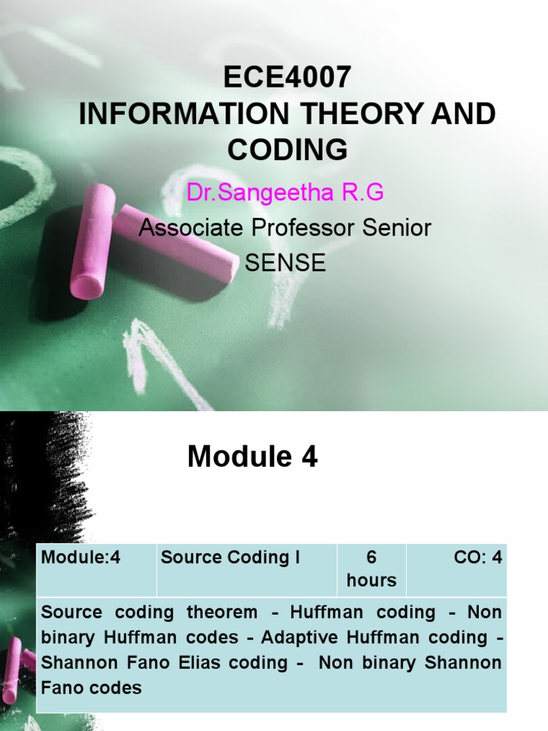 ECE4007 Information Theory and Coding: DR - Sangeetha R.G | Download Free PDF | Code | Data ...