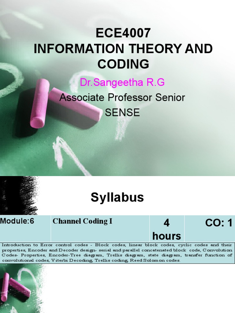 ECE4007 Information Theory and Coding: DR - Sangeetha R.G | Download ...