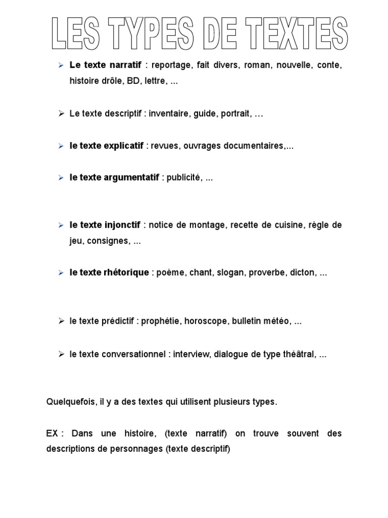 Les Types de Textes Leçon | PDF