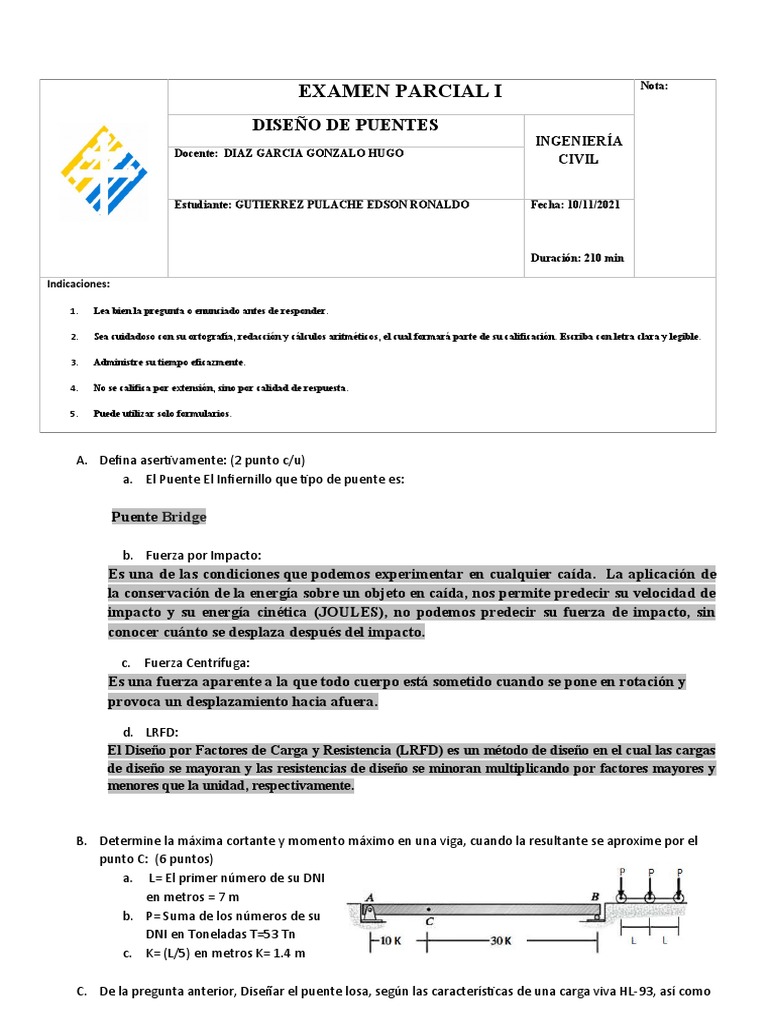 Examen de Puentes | PDF | Prueba (evaluación) | Física