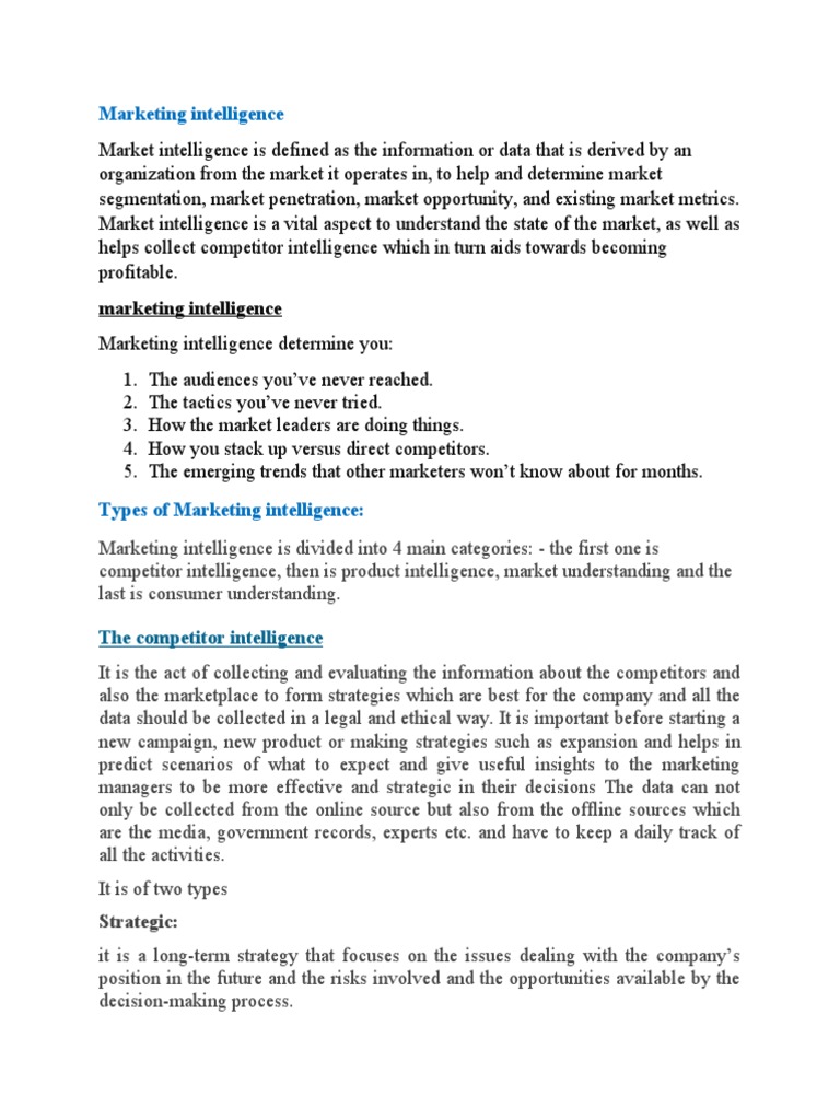 Marketing Intelligence | PDF | Marketing | Market (Economics)