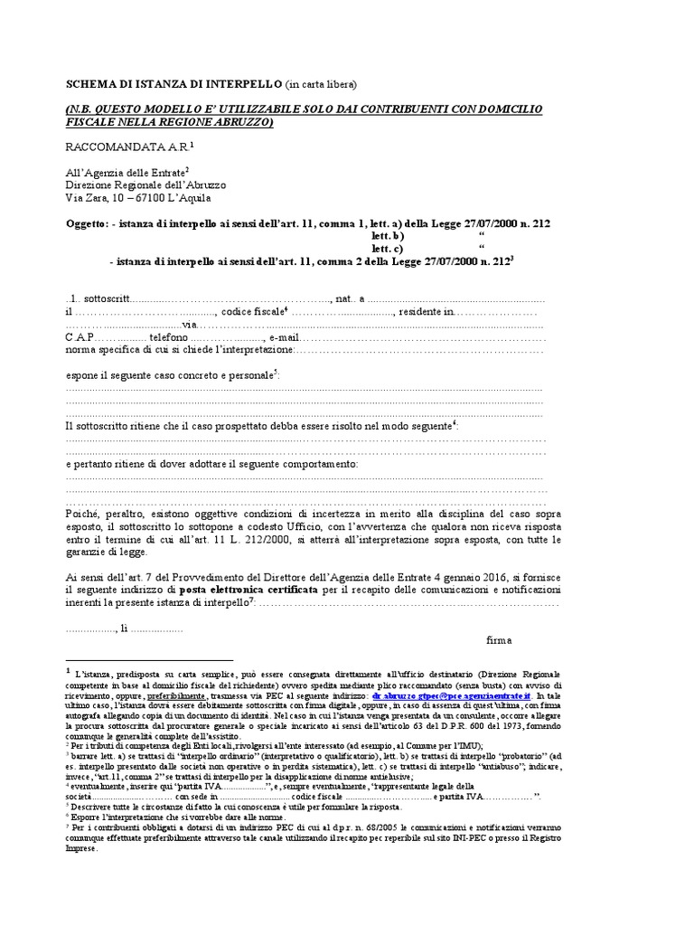 Schema Di Istanza - Di - Interpello | PDF