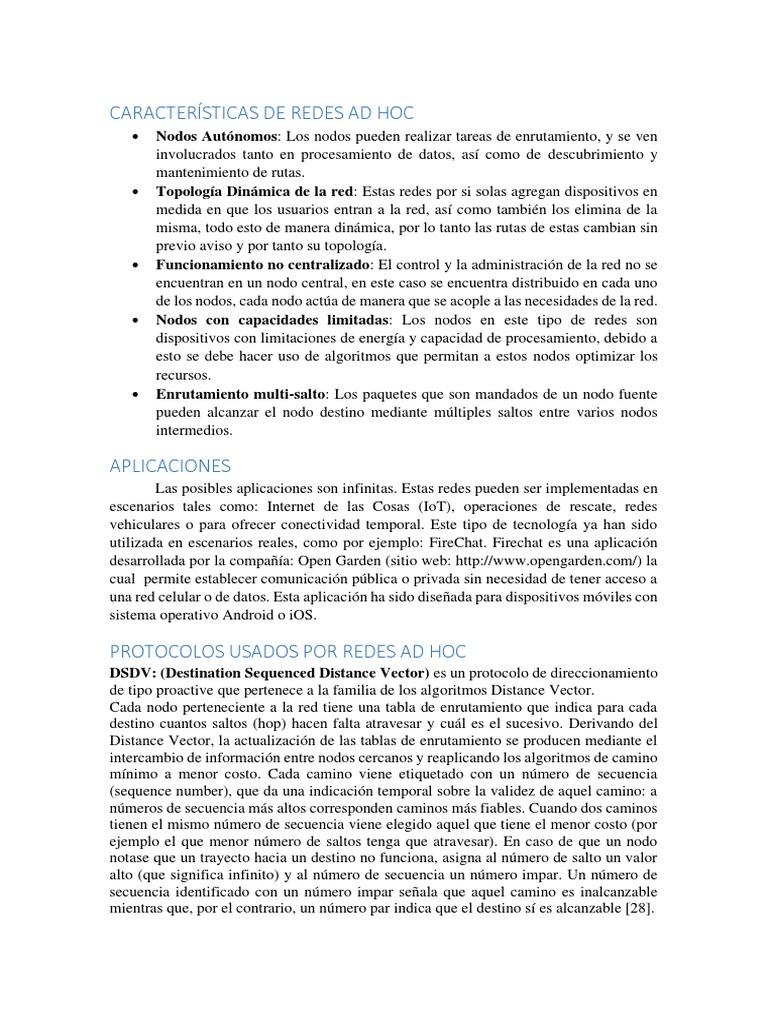 Características y Protocolos de Redes Ad Hoc | PDF | Red inalámbrica ad ...