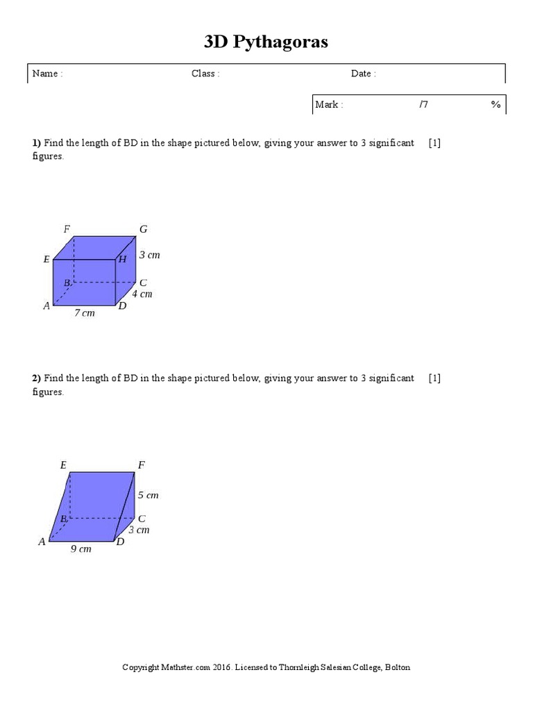 3D Pythagoras - 3 | PDF