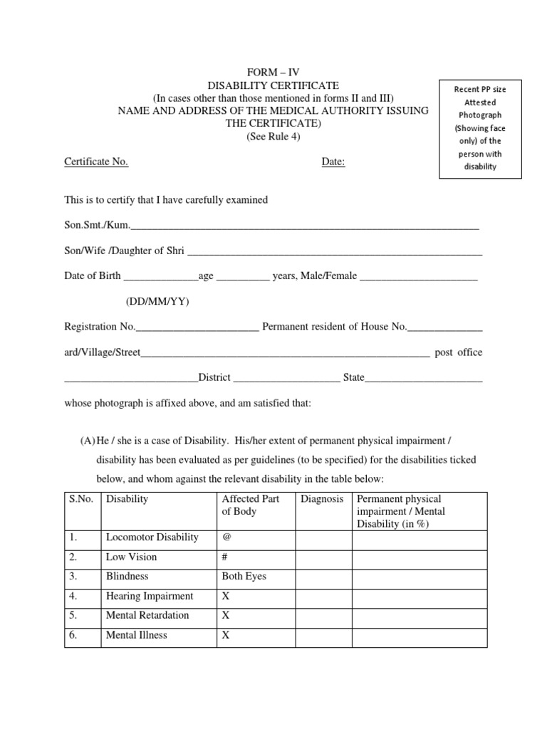 Disablity Certificate Format | PDF | Disability | Visual Impairment