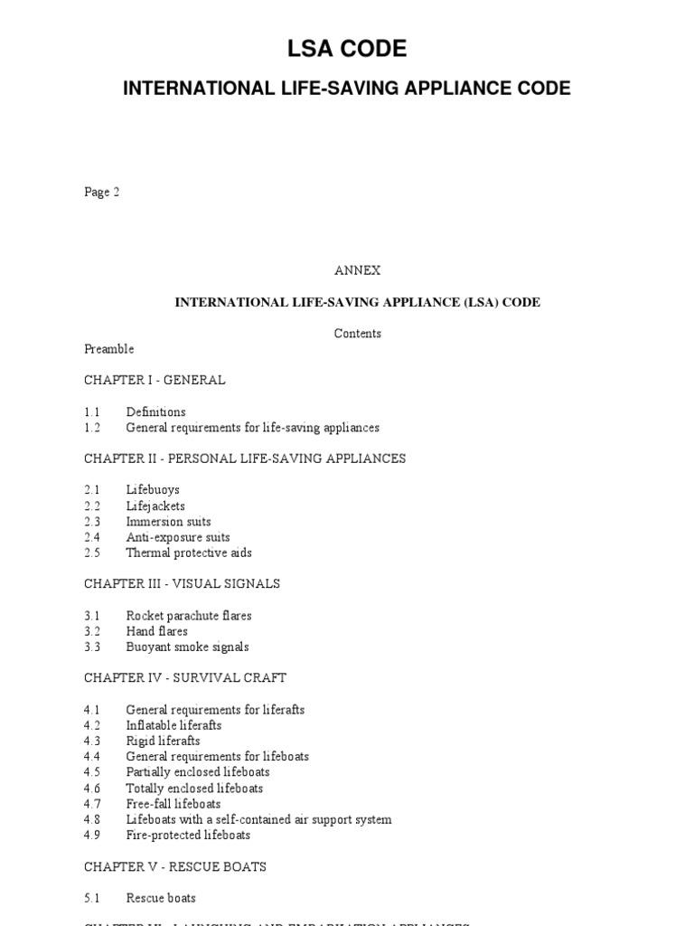 Lsa Code: International Life-Saving Appliance Code | PDF | Equipment