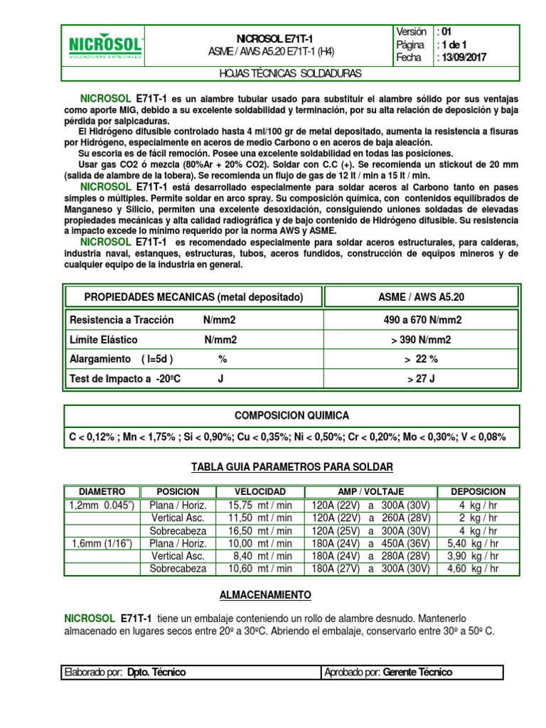 E71t-1 H4 Ficha | PDF | Construcción | Soldadura