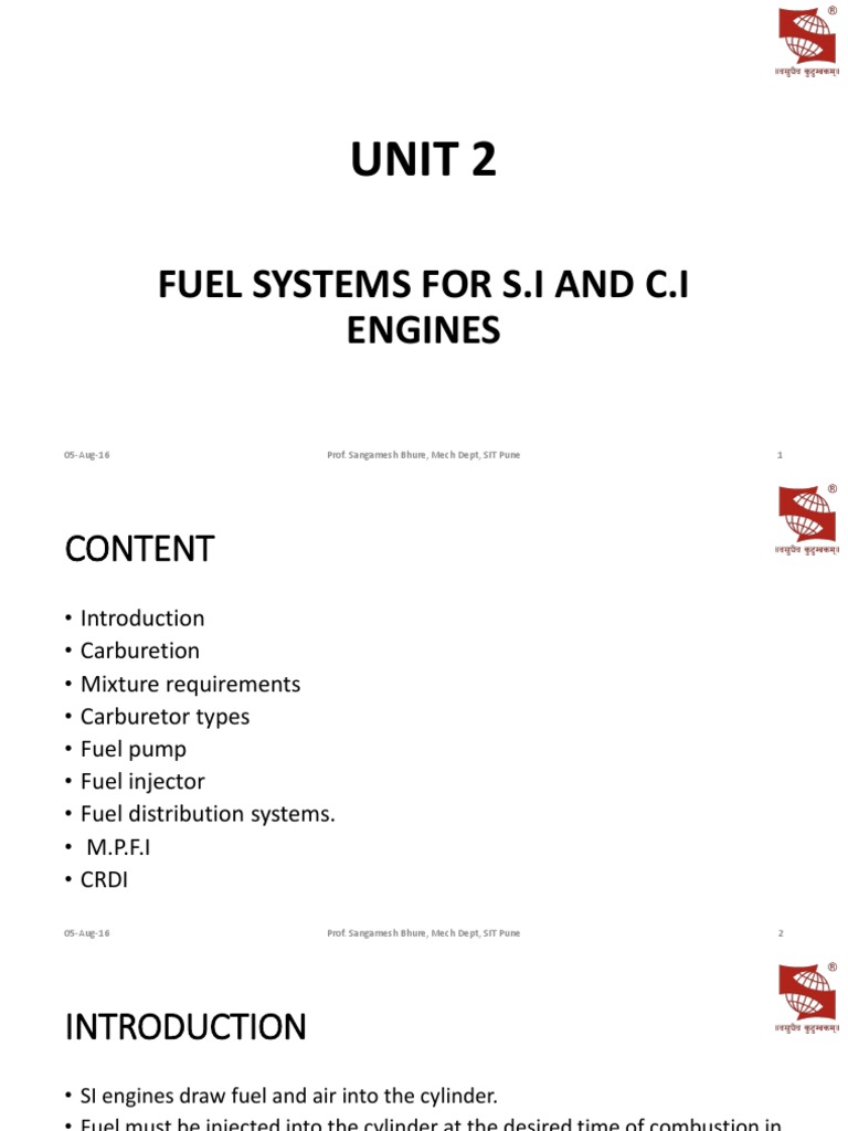 Unit 2 Fuel System For SI & CI Engine | PDF | Carburetor | Fuel Injection