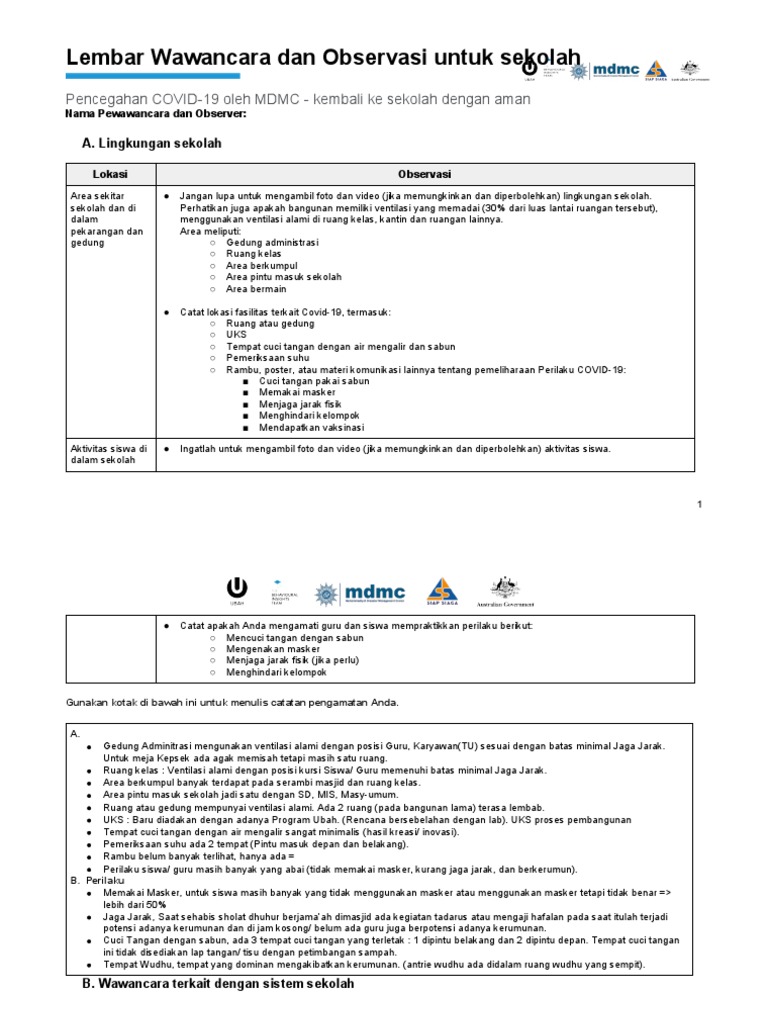 Lembar Wawancara Dan Observasi Di Sekolah | PDF