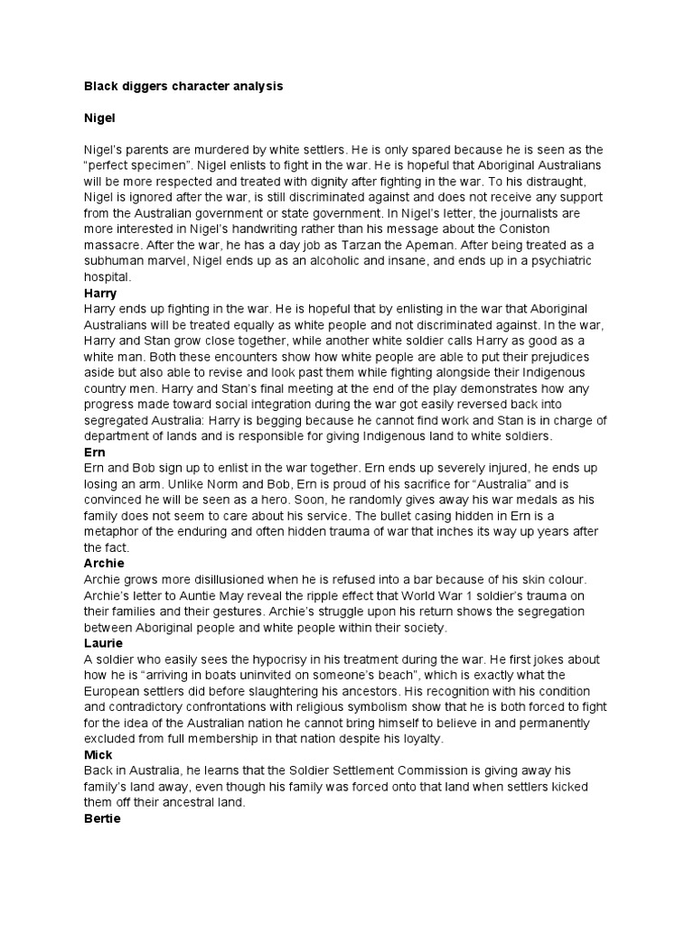 Black Diggers Character Analysis | PDF