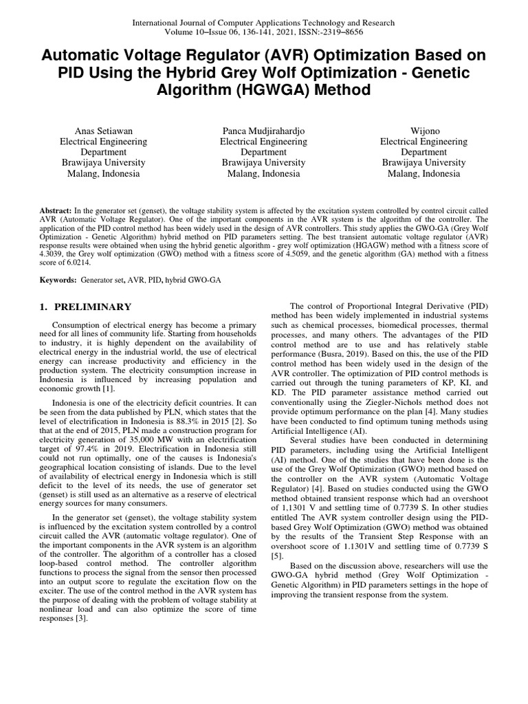 Automatic Voltage Regulator (AVR) Optimization Based On PID Using The ...