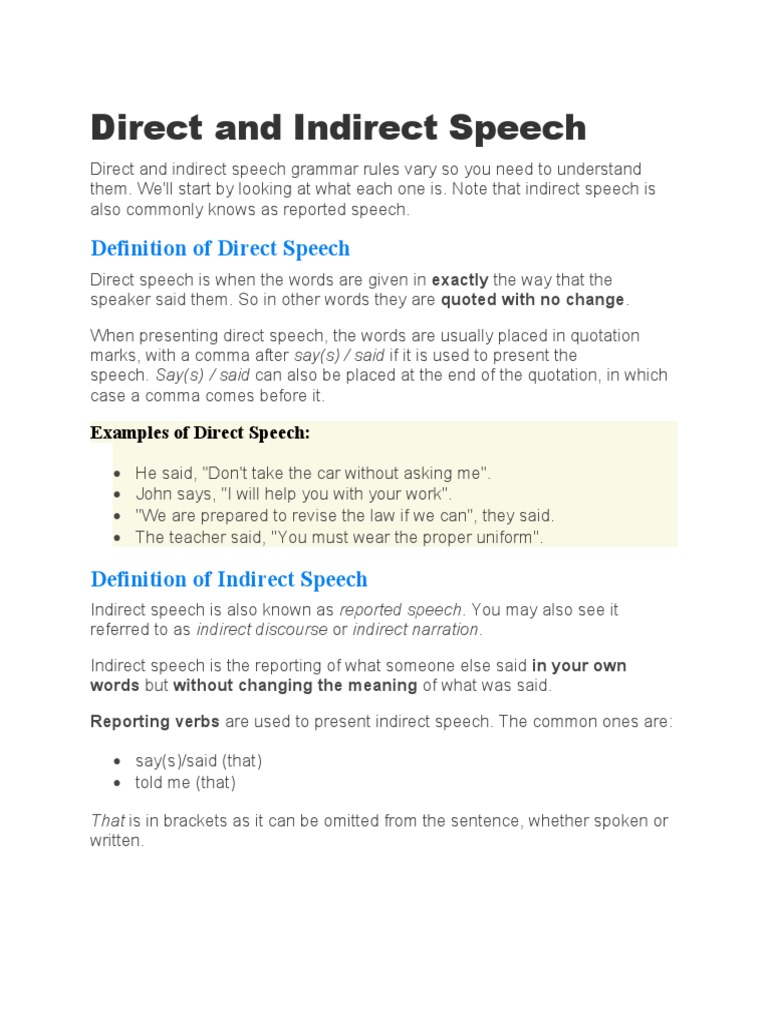 Direct and Indirect Speech | Download Free PDF | Linguistic Morphology ...